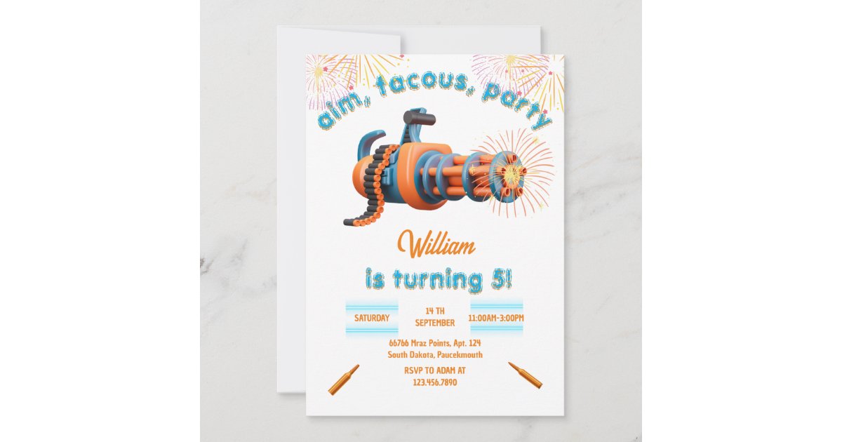 White Cool Nerf Wars Party Top Gun 5th Birthday Invitation | Zazzle