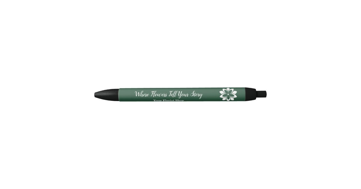 White Custom Blossom, Logo & Tagline Black Ink Pen | Zazzle