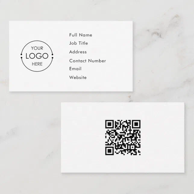 White Custom Logo QR Code Business Card Template | Zazzle