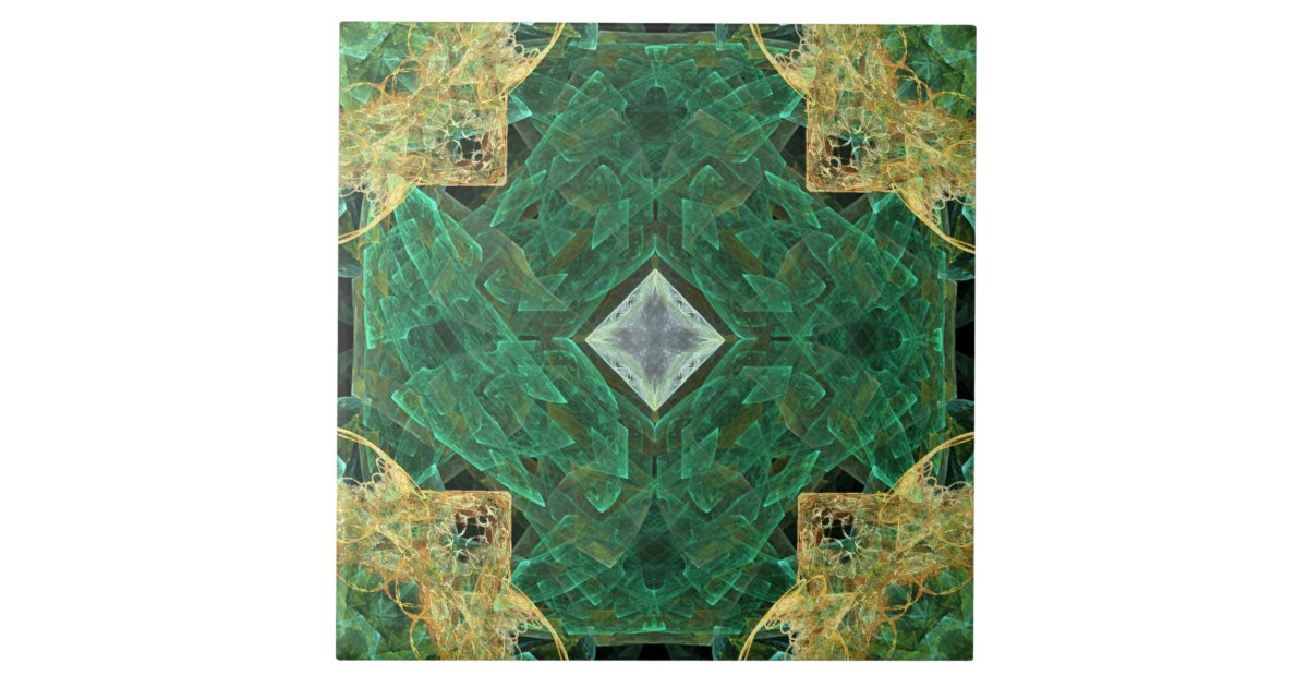 White Diamond Gold Green Pattern Ceramic Tile | Zazzle
