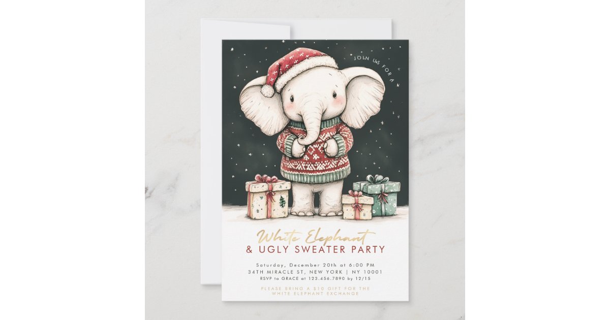 White Elephant Ugly Sweater Party Invitation | Zazzle