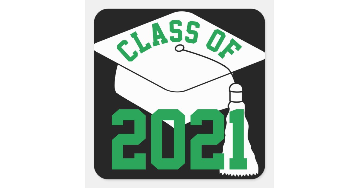 White Grad Cap Green Class of 2024 Square Stickers | Zazzle