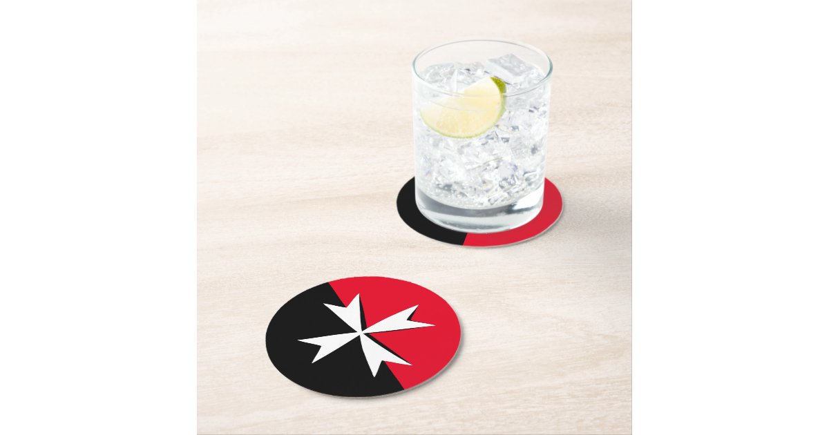 White Maltese Cross & Malta flag symbol / knights Round Paper Coaster ...