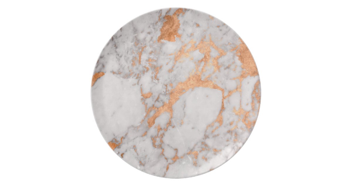 White Marble & Copper Melamine Plate | Zazzle