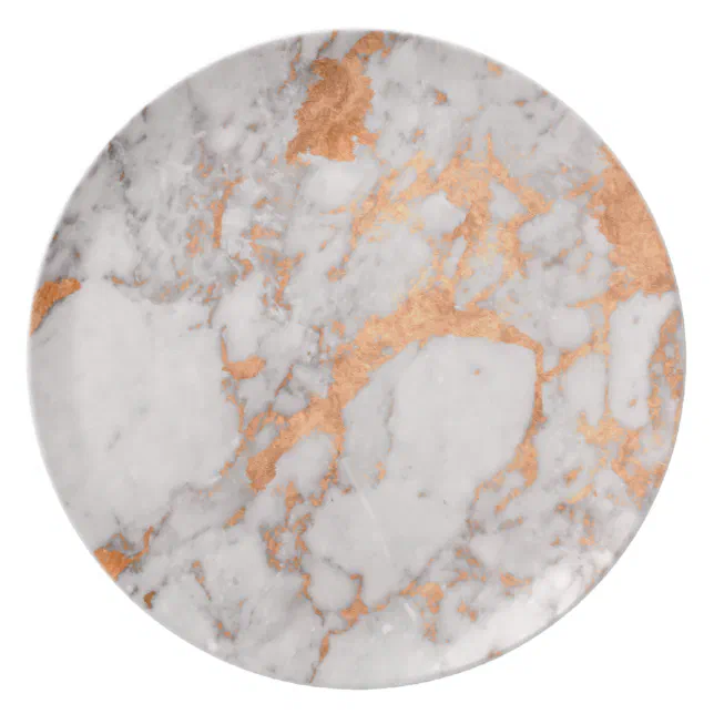 White Marble & Copper Melamine Plate | Zazzle