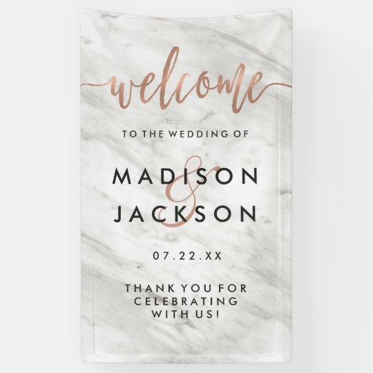 White Marble & Rose Gold Modern Wedding Welcome Banner | Zazzle.co.uk