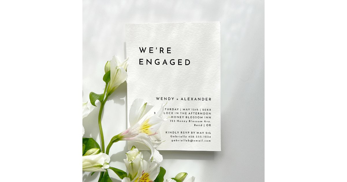 White Modern Bold We're Engaged Engagement Party Invitation | Zazzle