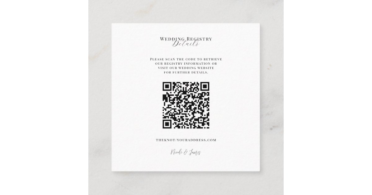 White Modern Minimal Wedding Registry QR Code Square Business Card | Zazzle