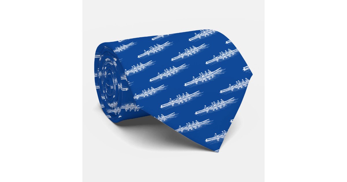 White on Blue Rowing Rowers Crew Team Water Sports Tie | Zazzle