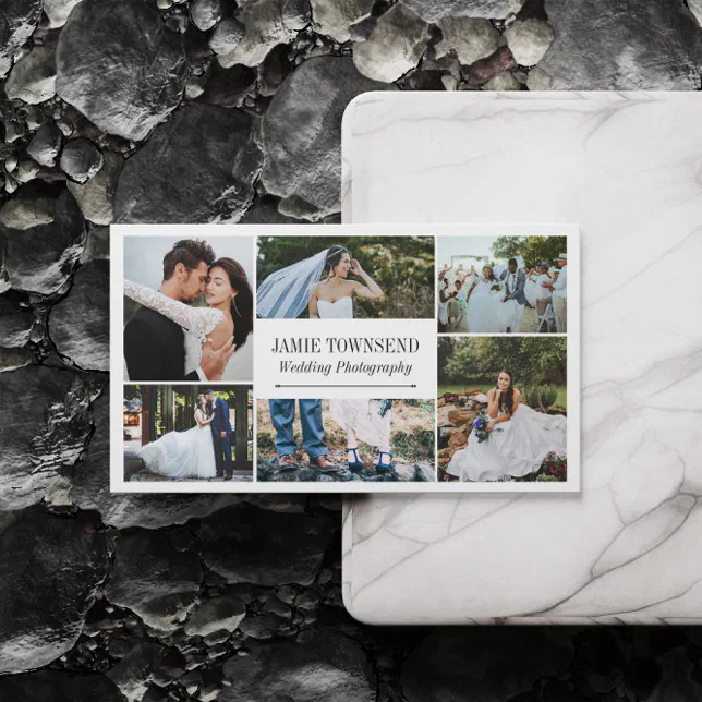 White Photo Collage Professional Photographer Business Card | Zazzle