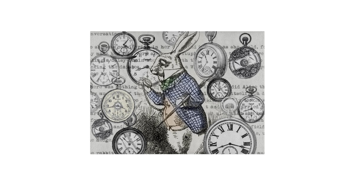 White Rabbit Alice in Wonderland Clocks Cutting Board | Zazzle