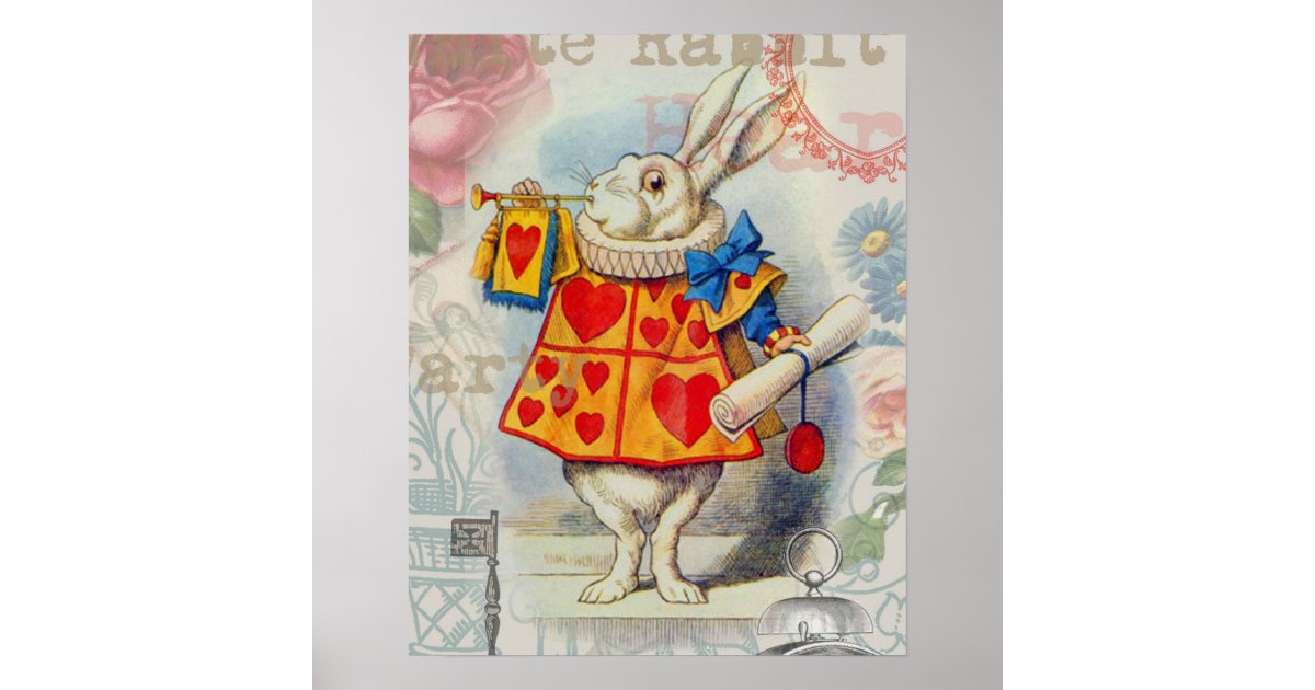 White Rabbit Hearts Alice Classic Poster | Zazzle