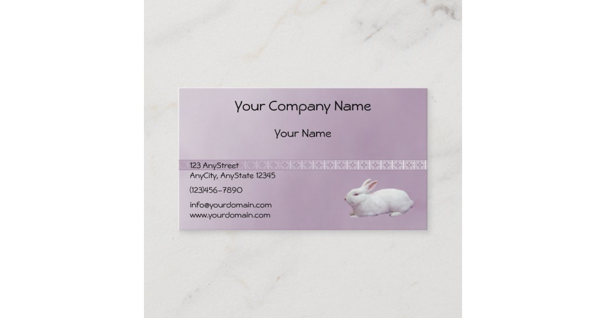 White Rabbit on Lilac Background Business Card | Zazzle
