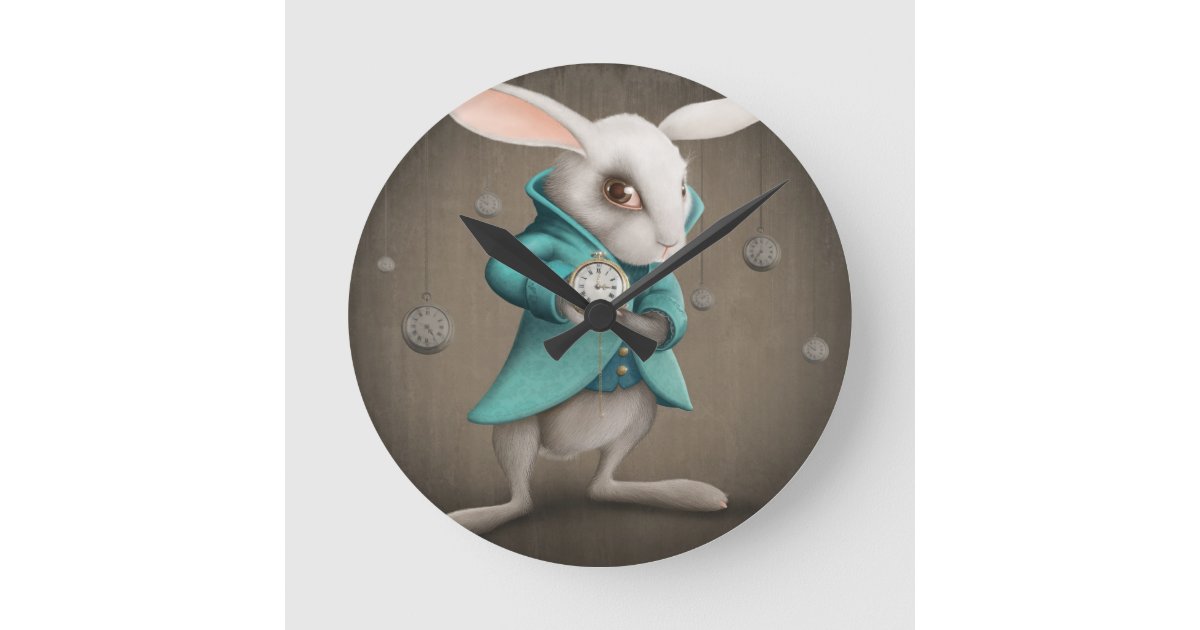 white rabbit with clock | Zazzle