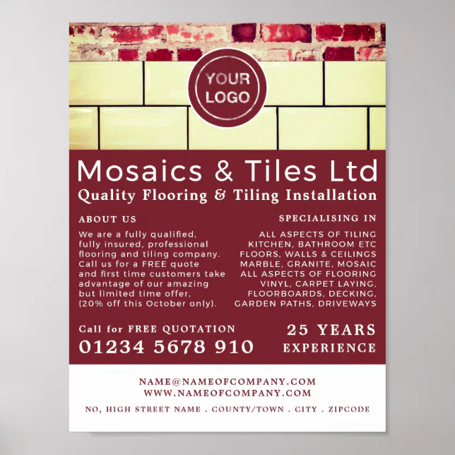 White Tiles, Floorer, Tile Installer Advertising Poster | Zazzle
