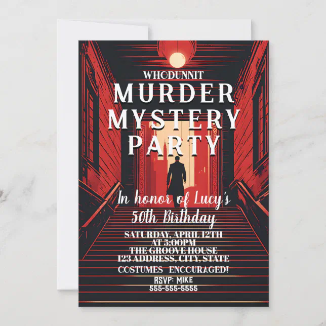 whodunit murder mystery detective dinner party invitation | Zazzle