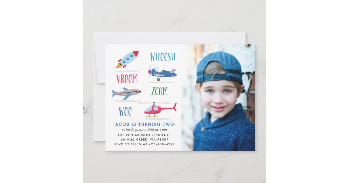Whoosh Vroom woo Space Air birthday party photo Invitation | Zazzle