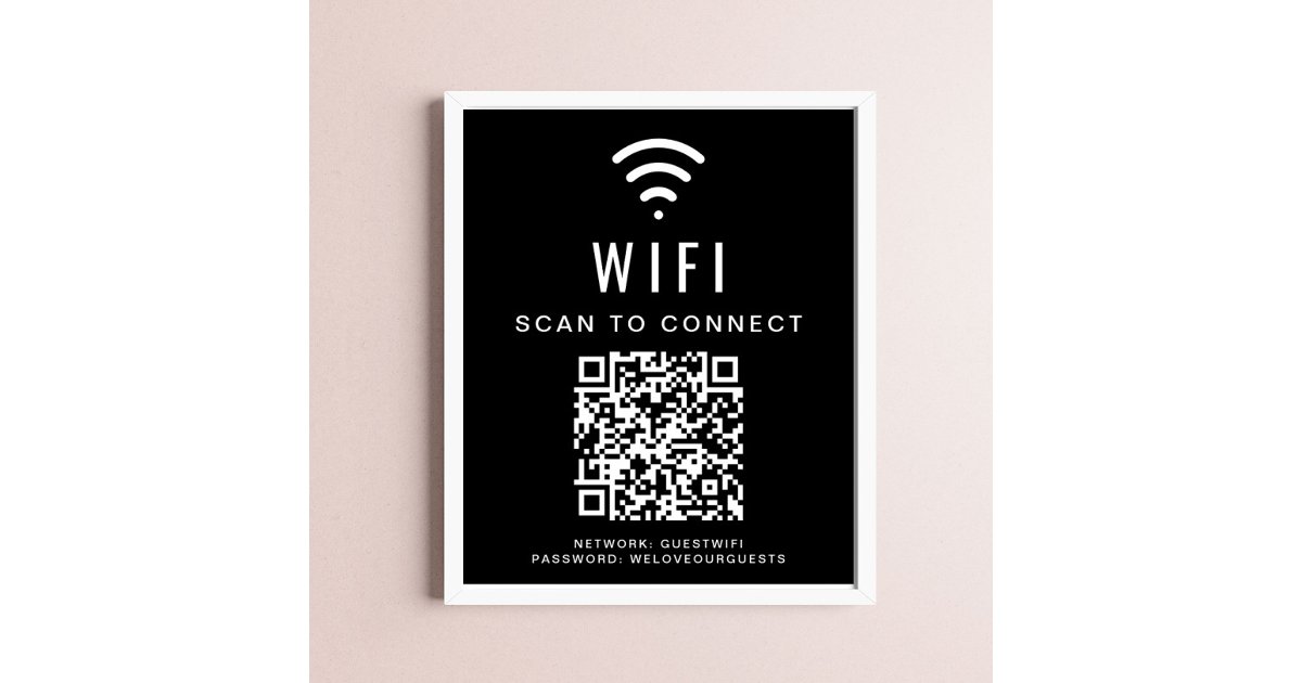 Wifi Network Scan to Connect QR Code Black Poster | Zazzle