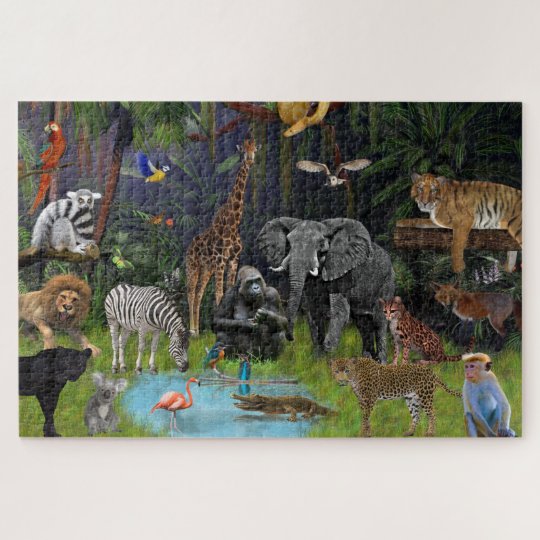 Wild Animals, Jungle, Animal Collage Jigsaw Puzzle | Zazzle.co.uk
