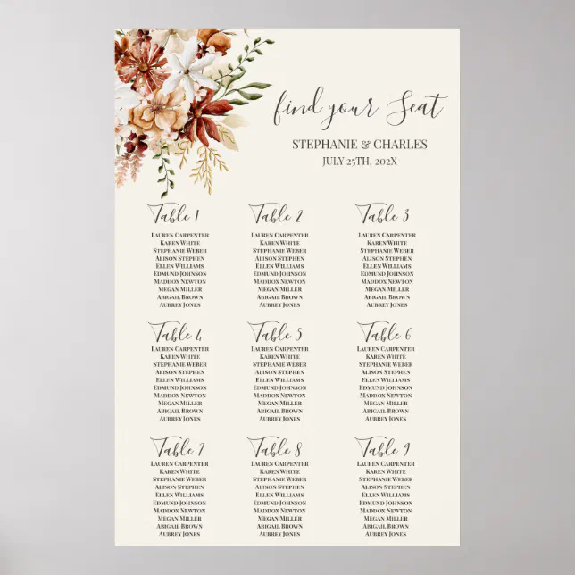 Wild Bloom Floral Wedding Seating Chart | Zazzle