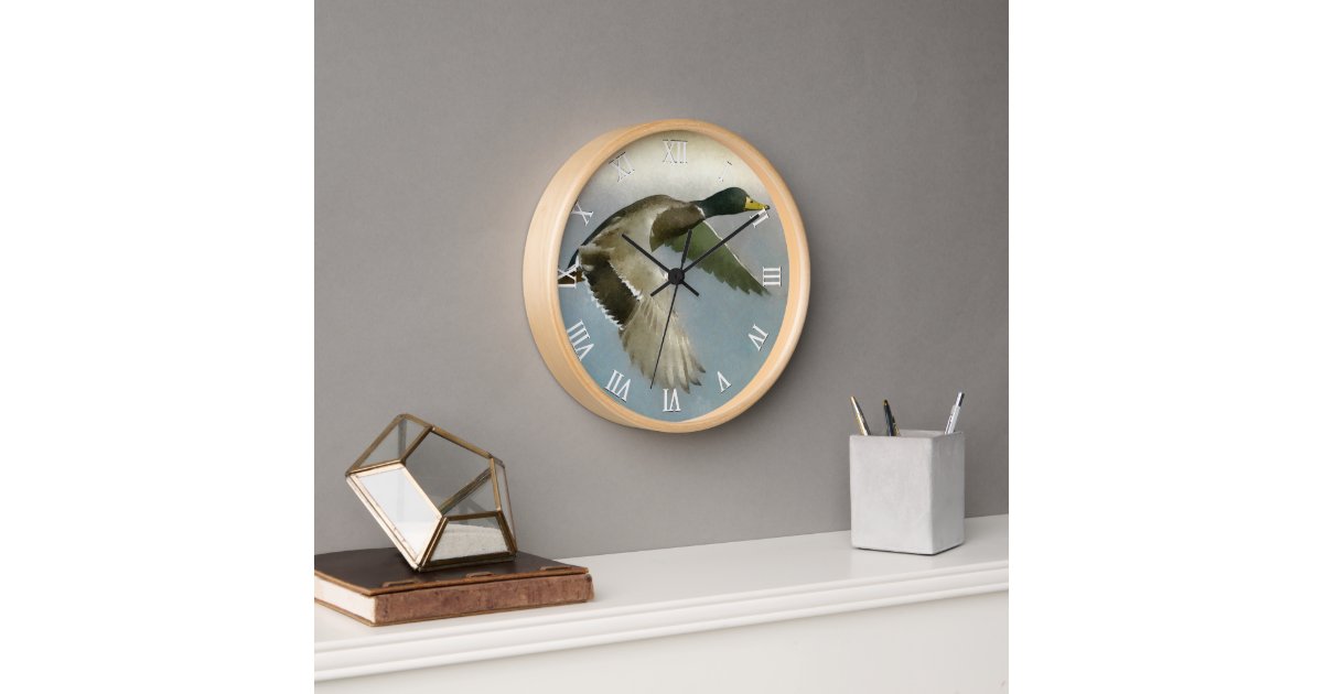 Wild Duck In Flight Clock | Zazzle