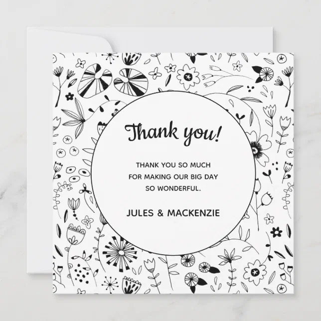 Wild Flower Floral Line Art Thank You Card | Zazzle