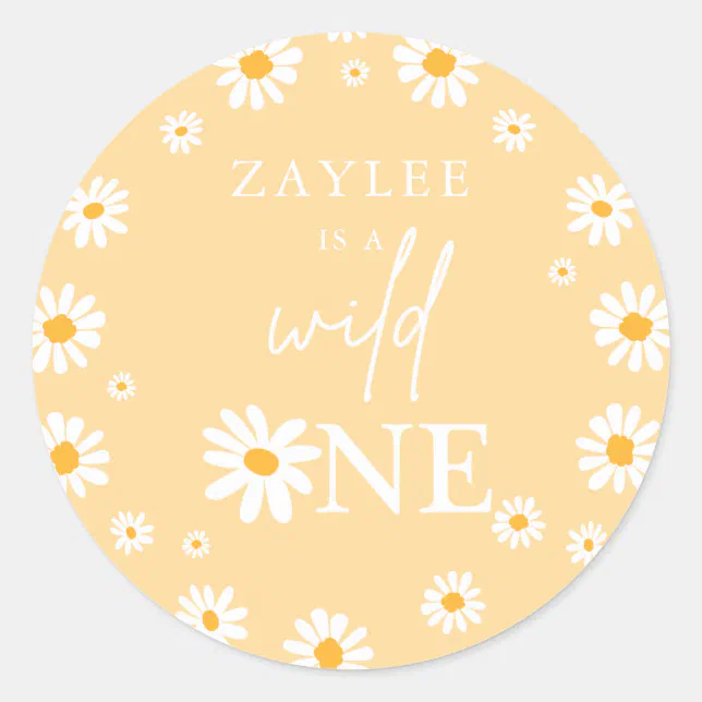 Wild One 1st Birthday Party Boho Retro Daisy Classic Round Sticker | Zazzle