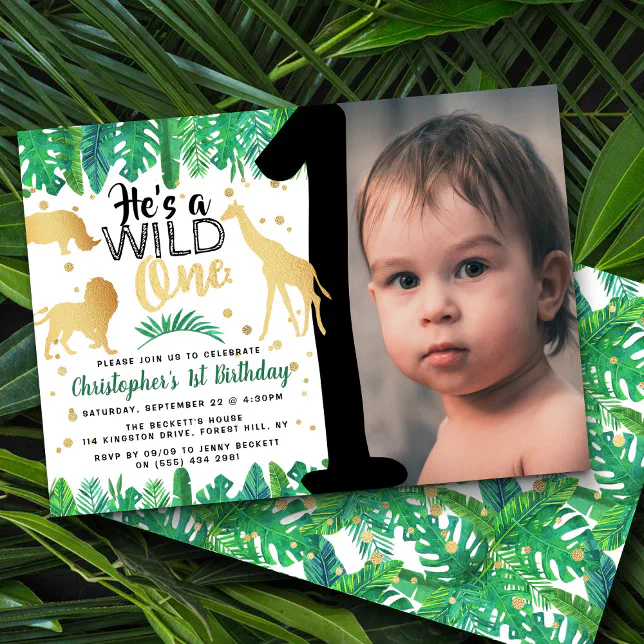 Wild One Boys Photo First Birthday Invitations | Zazzle