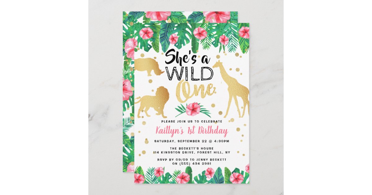 Wild One Girls First Birthday Party Invitations | Zazzle