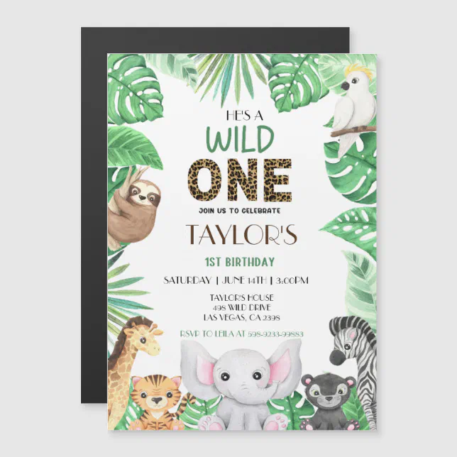 Wild One Neutral Celebration- Safari Adventure! Magnetic Invitation ...