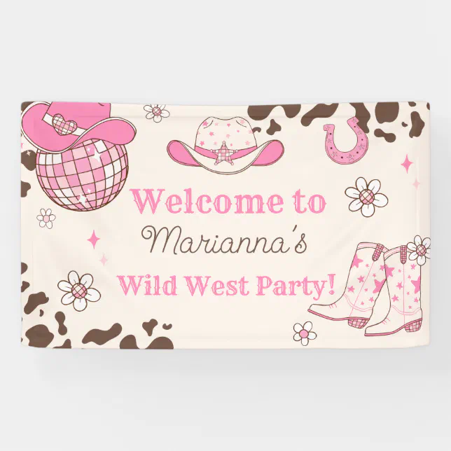 Wild west Cowgirl pink Birthday party Welcome Banner | Zazzle