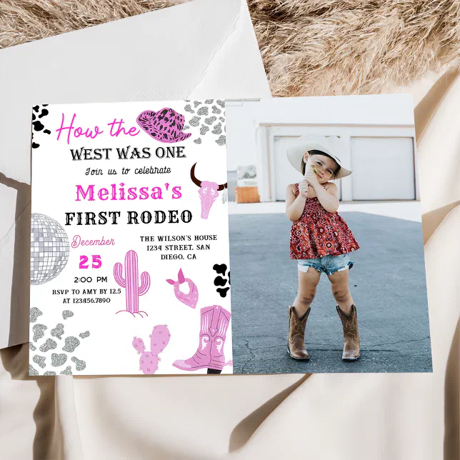 Wild West Rodeo Disco Pink Cowgirl Birthday Photo Invitation | Zazzle