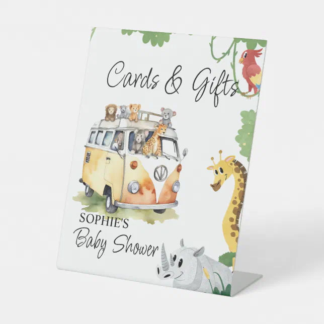 Wild Wheels Safari Animal Camper Van Cards & Gifts Pedestal Sign | Zazzle