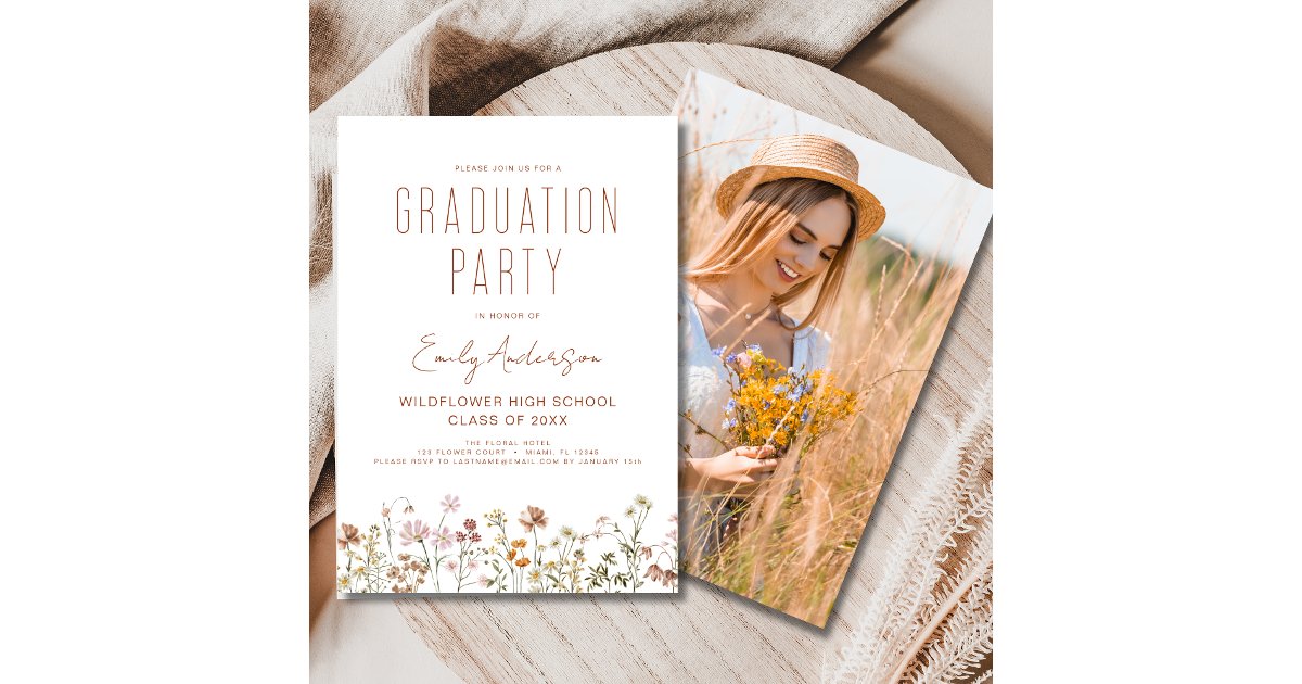 Wildflower Bloom Graduation Party Photo Invitation | Zazzle