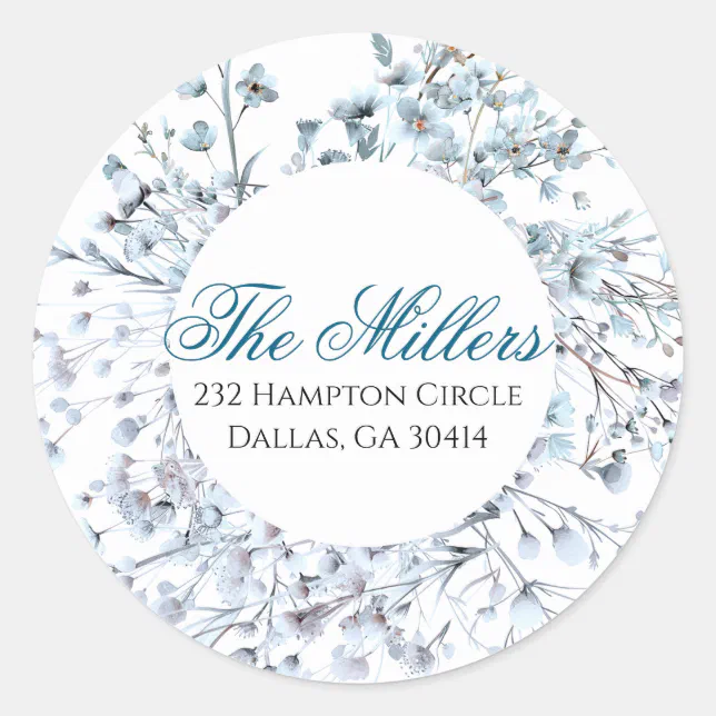Wildflower Blue Return Address Classic Round Sticker | Zazzle
