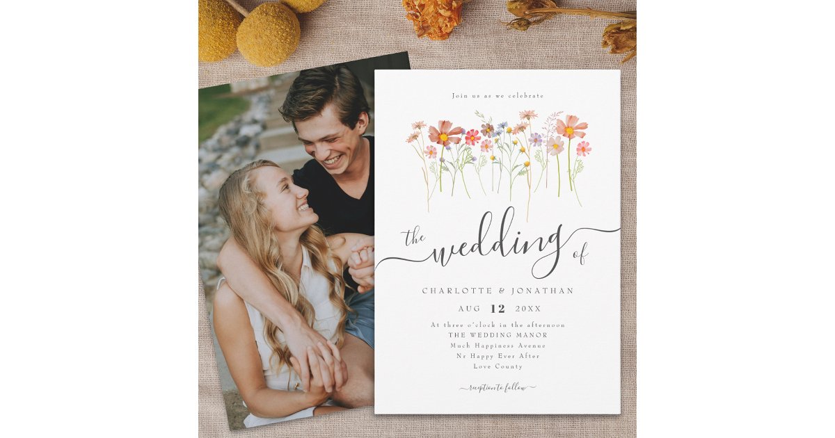 Wildflower Meadow Boho Elegant Script Photo Invitation | Zazzle