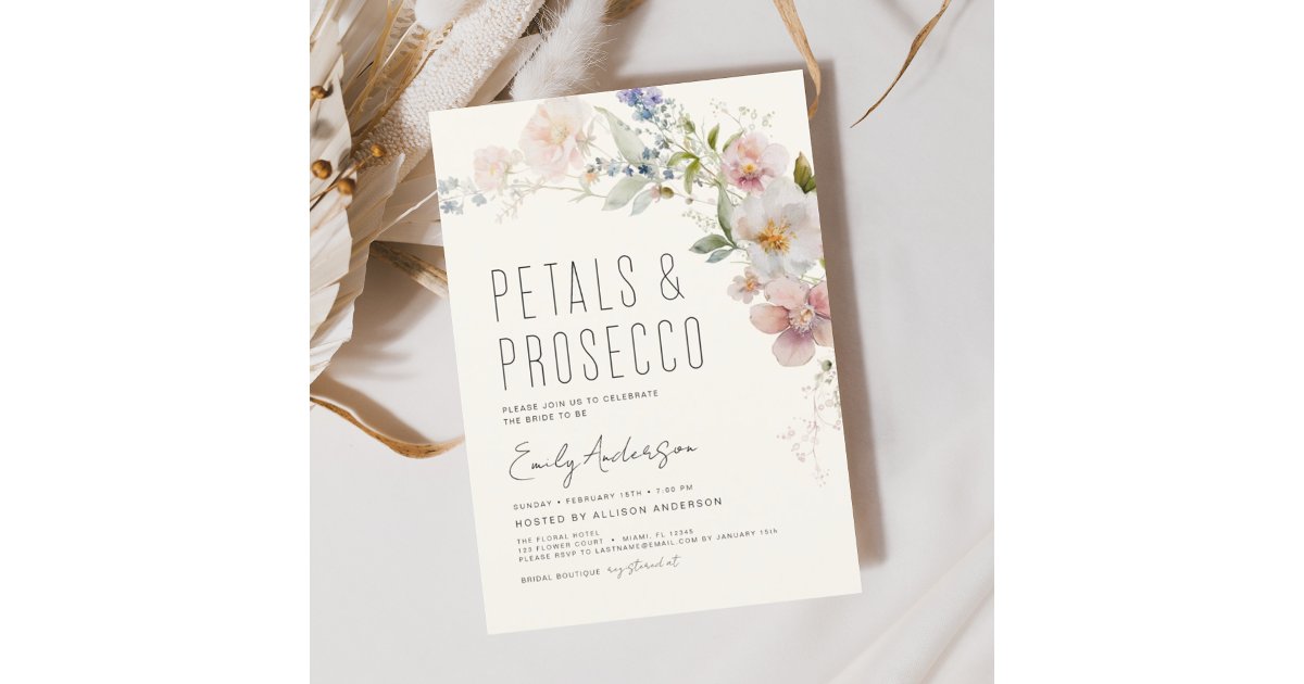 Wildflower Petals & Prosecco Bridal Shower Invitation | Zazzle