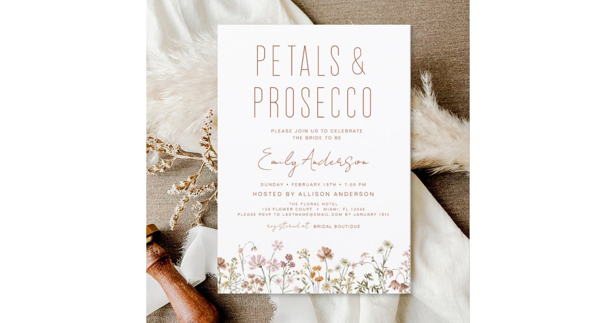 Wildflower Petals & Prosecco Bridal Shower Invitation | Zazzle