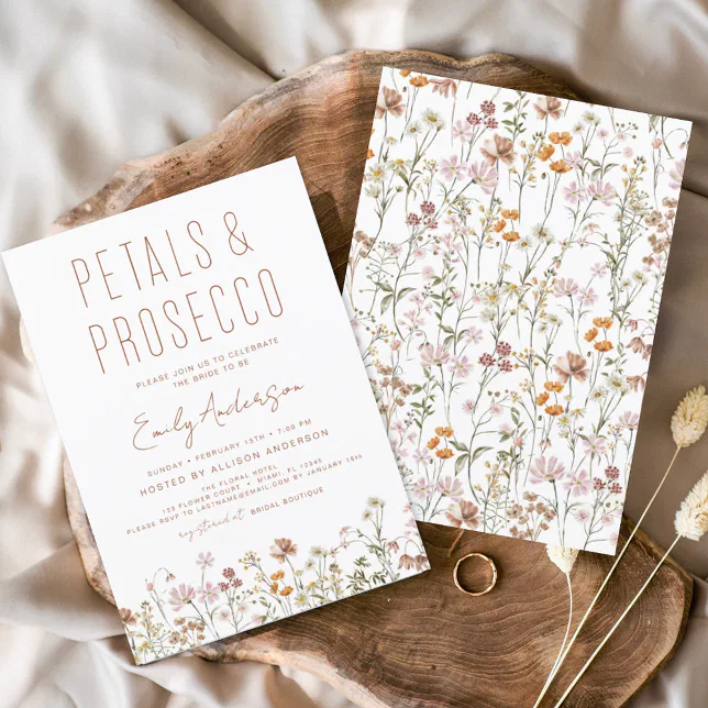 Wildflower Petals & Prosecco Bridal Shower Invitation | Zazzle