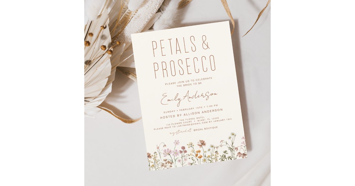 Wildflower Petals & Prosecco Bridal Shower Invitation | Zazzle