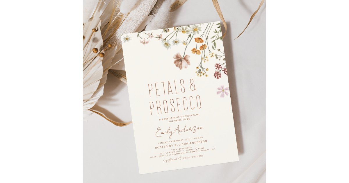 Wildflower Petals & Prosecco Bridal Shower Invitation | Zazzle