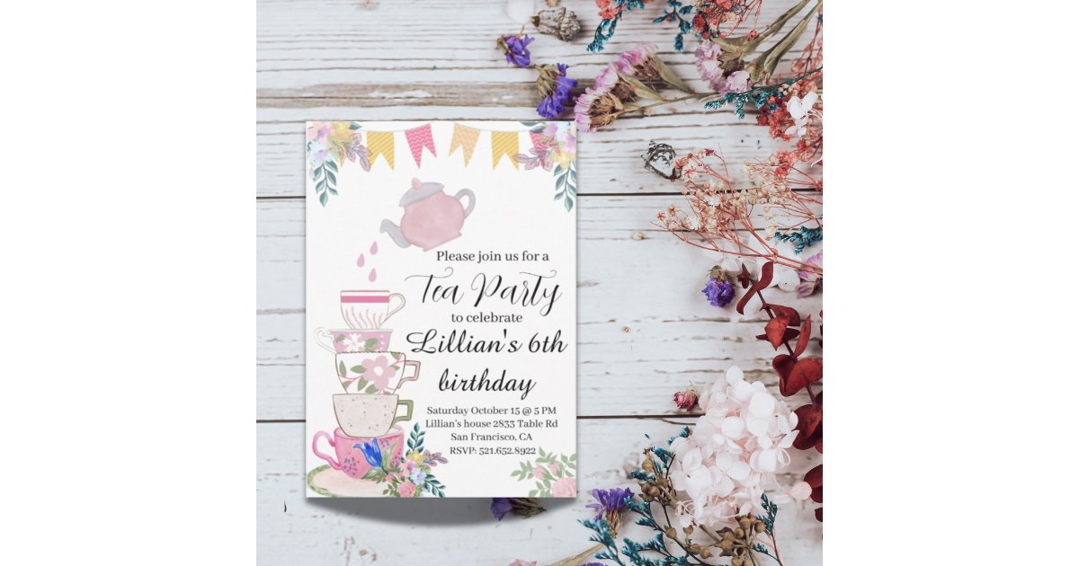 Wildflower tea party birthday floral invitation | Zazzle