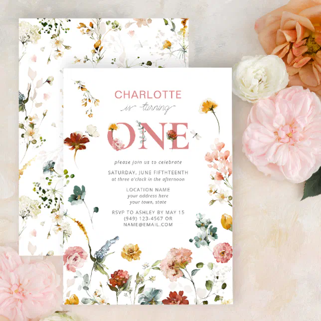 Wildflower Turning One 1st Birthday Floral Girl Invitation | Zazzle