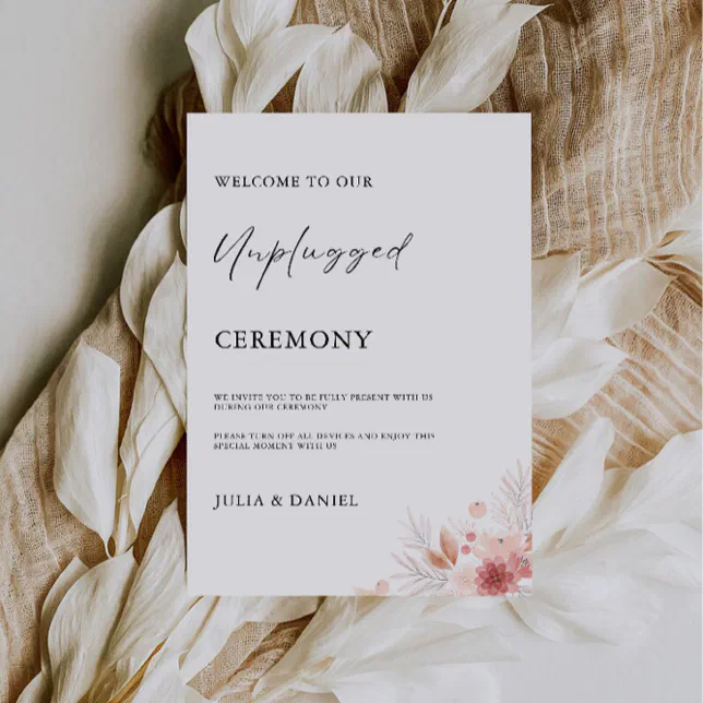 Wildflower Unplugged Ceremony Wedding Sign, Invitation | Zazzle