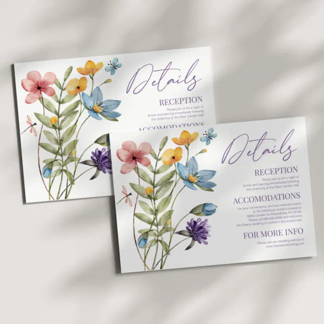 Wildflower Wild Flower Floral Wedding Details Enclosure Card | Zazzle