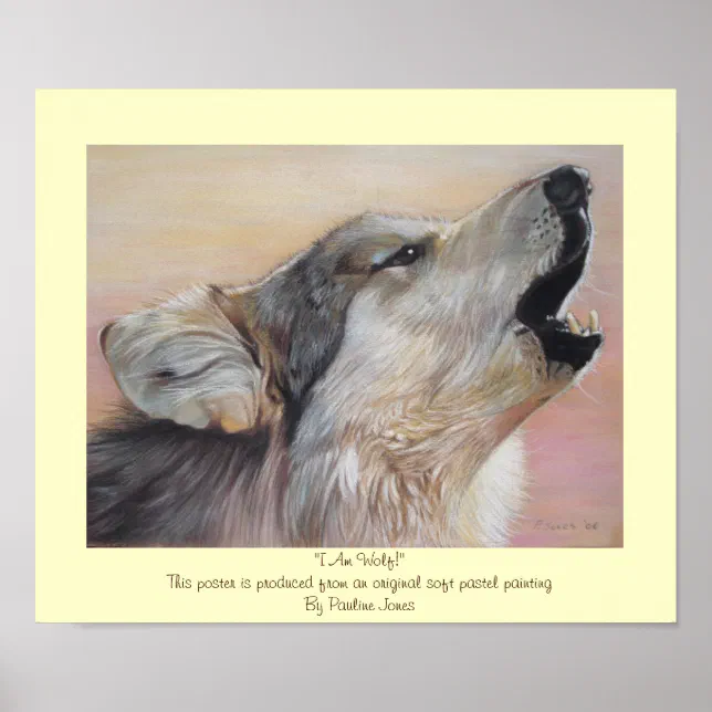 wildlife painting of gray wolf howling poster | Zazzle