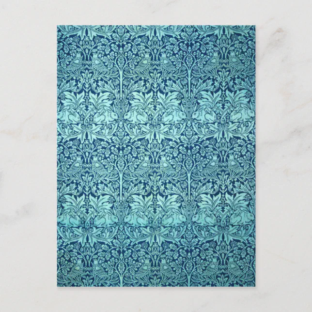 William Morris Brother Rabbit Pattern in Blue Postcard | Zazzle