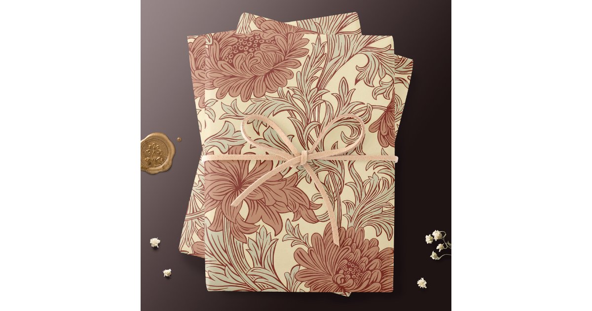William Morris Chrysanthemum Pattern Wrapping Pape Paper Sheet | Zazzle