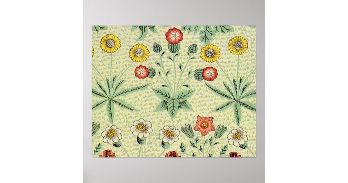 William Morris Daisy Floral Wallpaper Pattern Poster | Zazzle