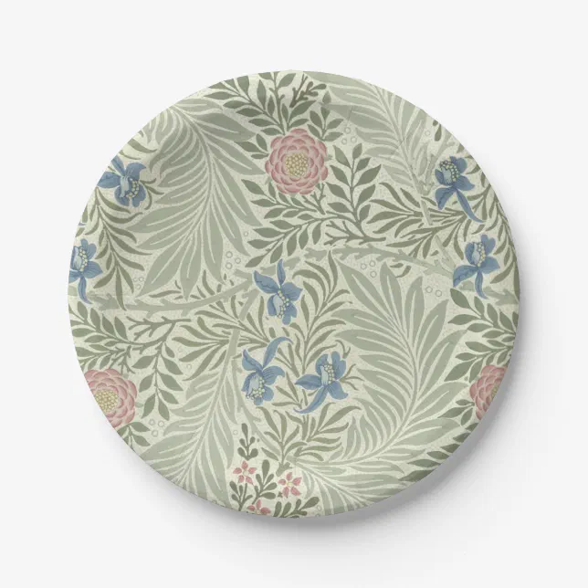William Morris Larkspur Floral Wallpaper Paper Plate | Zazzle